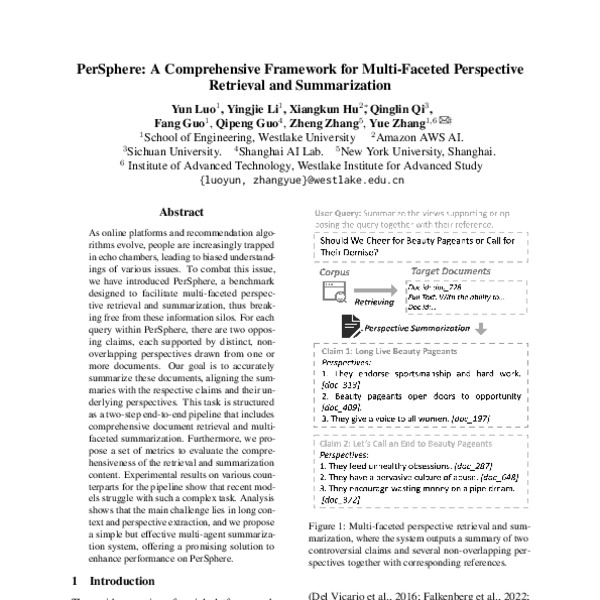 PerSphere: A Comprehensive Framework for Multi-Faceted Perspective Retrieval and Summarization ...