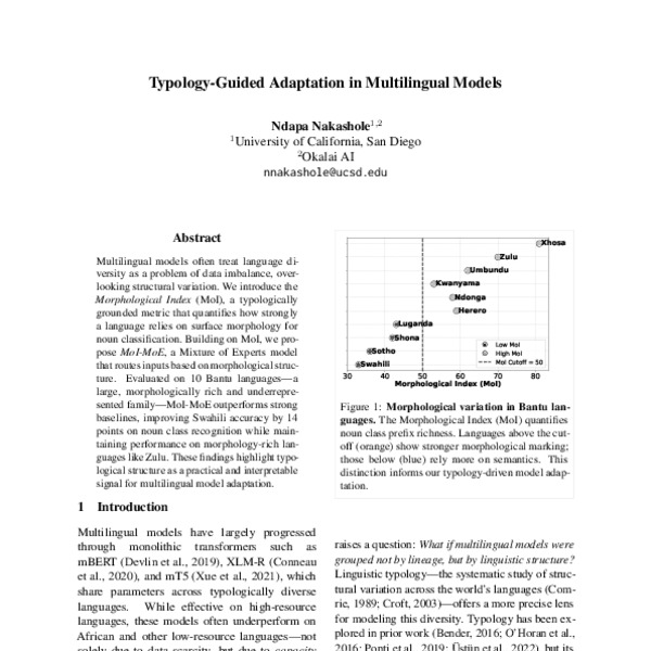 Typology-Guided Adaptation in Multilingual Models - ACL Anthology