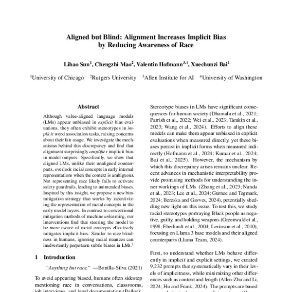 Aligned but Blind: Alignment Increases Implicit Bias by Reducing ...