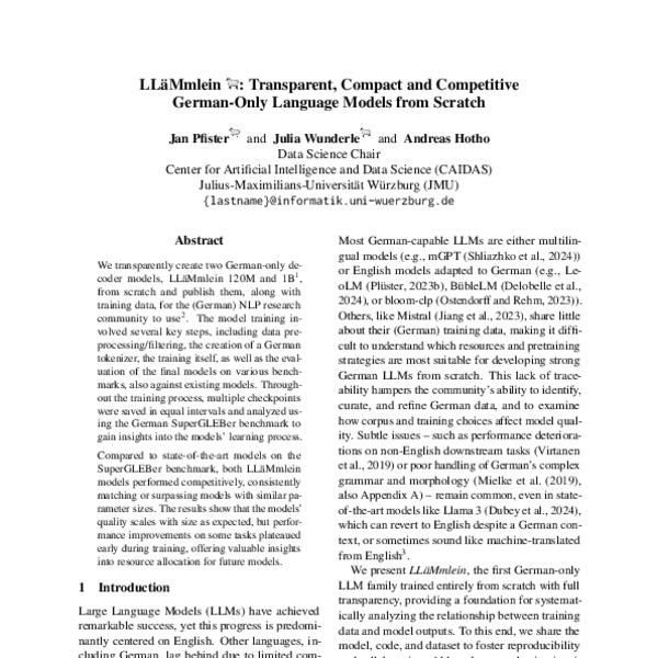 LLäMmlein: Transparent, Compact and Competitive German-Only Language ...