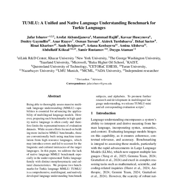 TUMLU: A Unified and Native Language Understanding Benchmark for Turkic ...