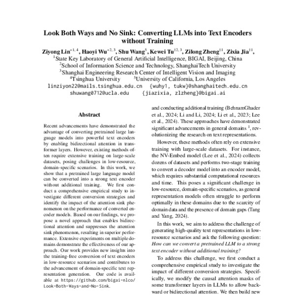 Look Both Ways And No Sink Converting Llms Into Text Encoders Without Training Acl Anthology