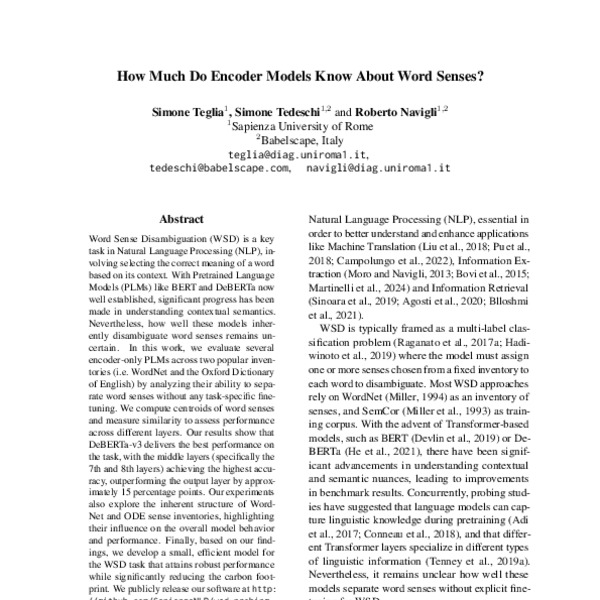 How Much Do Encoder Models Know About Word Senses? - ACL Anthology