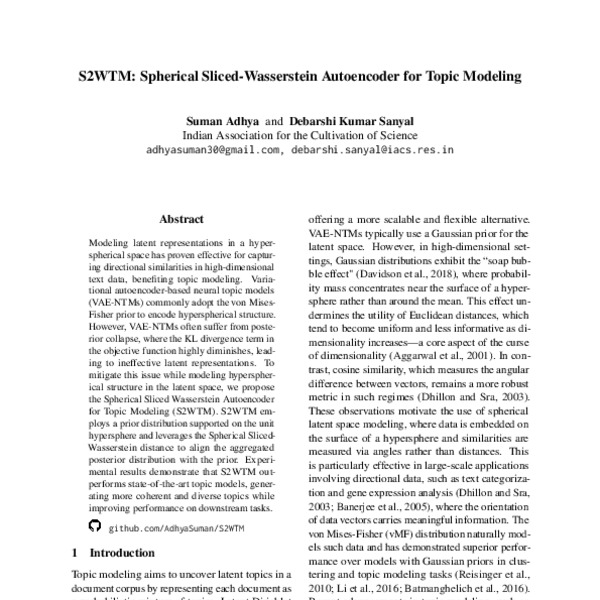 S2WTM: Spherical Sliced-Wasserstein Autoencoder for Topic Modeling - ACL Anthology