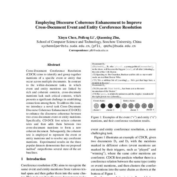 Employing Discourse Coherence Enhancement to Improve Cross-Document Event and Entity Coreference ...
