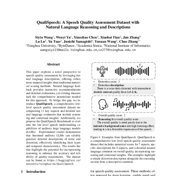 QualiSpeech: A Speech Quality Assessment Dataset with Natural Language Reasoning and ...