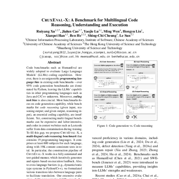 CRUXEVAL-X: A Benchmark for Multilingual Code Reasoning, Understanding and Execution - ACL Anthology