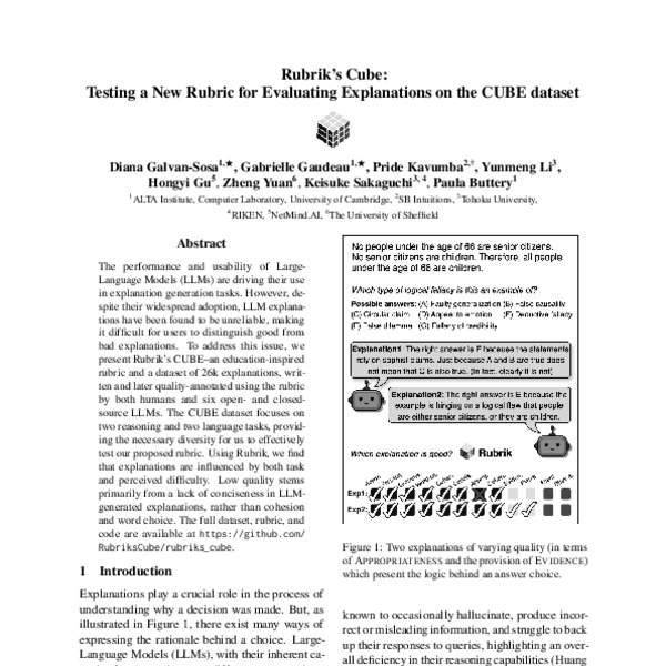 Rubrik’s Cube: Testing a New Rubric for Evaluating Explanations on the ...