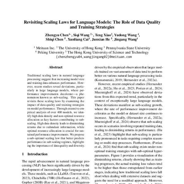 Revisiting Scaling Laws for Language Models: The Role of Data Quality and Training Strategies ...
