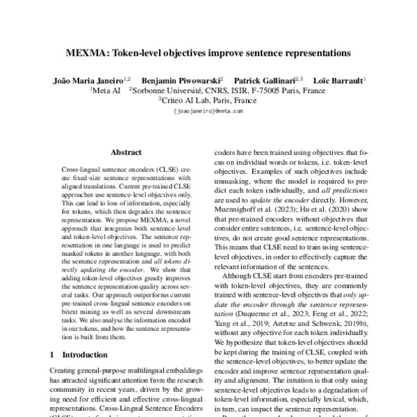 MEXMA: Token-level objectives improve sentence representations - ACL Anthology