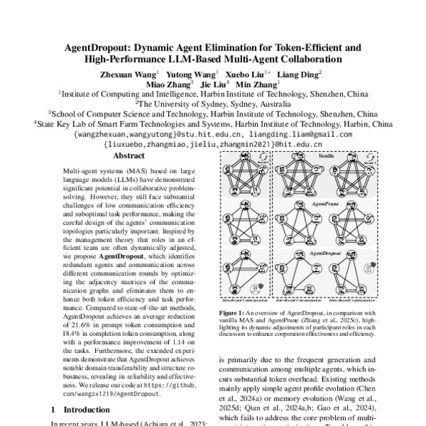 AgentDropout: Dynamic Agent Elimination for Token-Efficient and High-Performance LLM-Based Multi ...