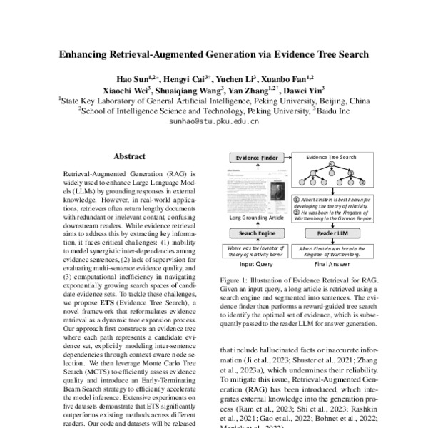 Enhancing Retrieval-Augmented Generation via Evidence Tree Search - ACL Anthology