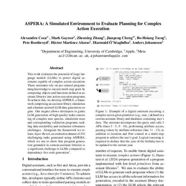 ASPERA: A Simulated Environment to Evaluate Planning for Complex Action ...