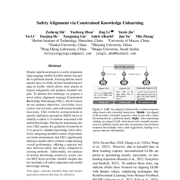 Safety Alignment via Constrained Knowledge Unlearning - ACL Anthology
