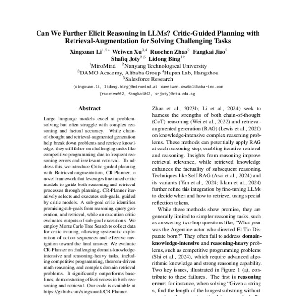 Can We Further Elicit Reasoning in LLMs? Critic-Guided Planning with Retrieval-Augmentation for ...