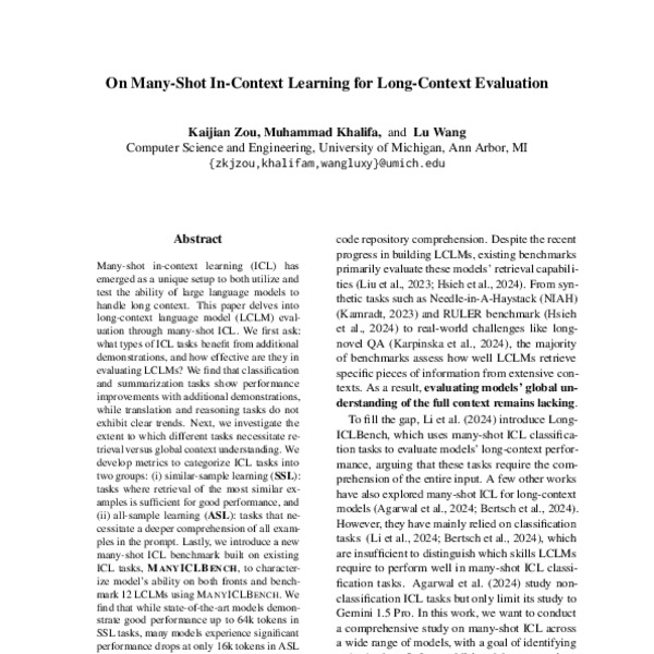 On Many-Shot In-Context Learning for Long-Context Evaluation - ACL Anthology