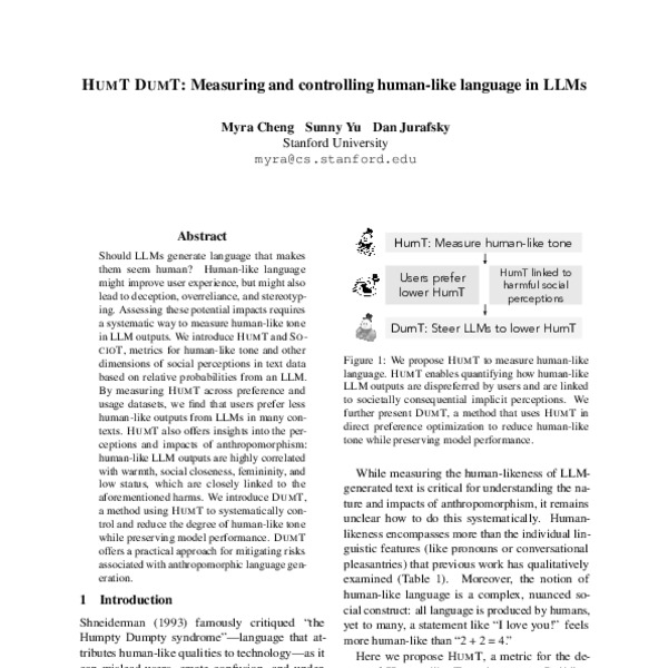 HumT DumT: Measuring and controlling human-like language in LLMs - ACL Anthology