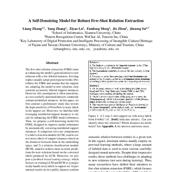 A Self Denoising Model For Robust Few Shot Relation Extraction Acl Anthology