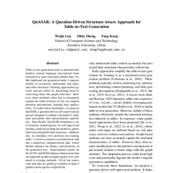 Quasar A Question Driven Structure Aware Approach For Table To Text Generation Acl Anthology
