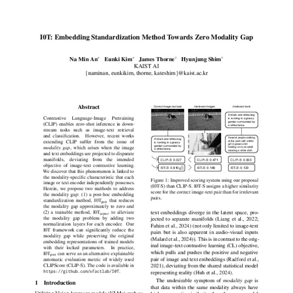 I0T: Embedding Standardization Method Towards Zero Modality Gap - ACL ...