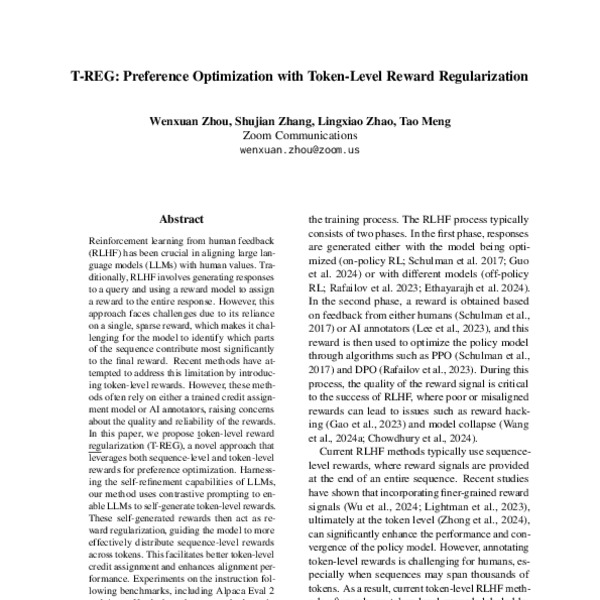 T-REG: Preference Optimization with Token-Level Reward Regularization - ACL Anthology