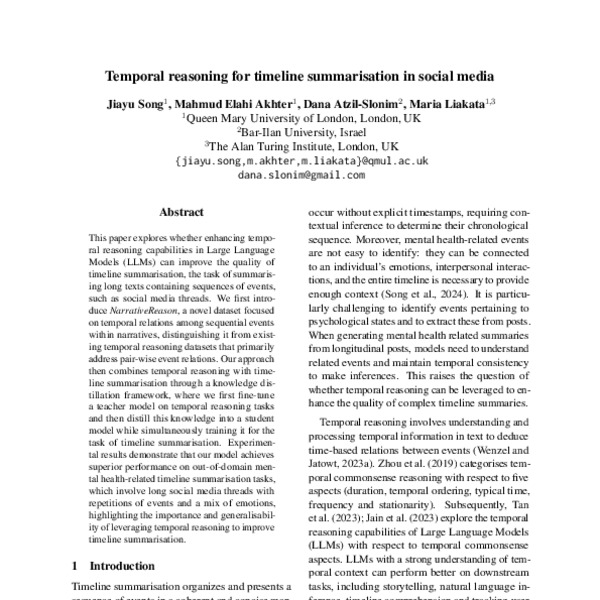 Temporal reasoning for timeline summarisation in social media - ACL Anthology