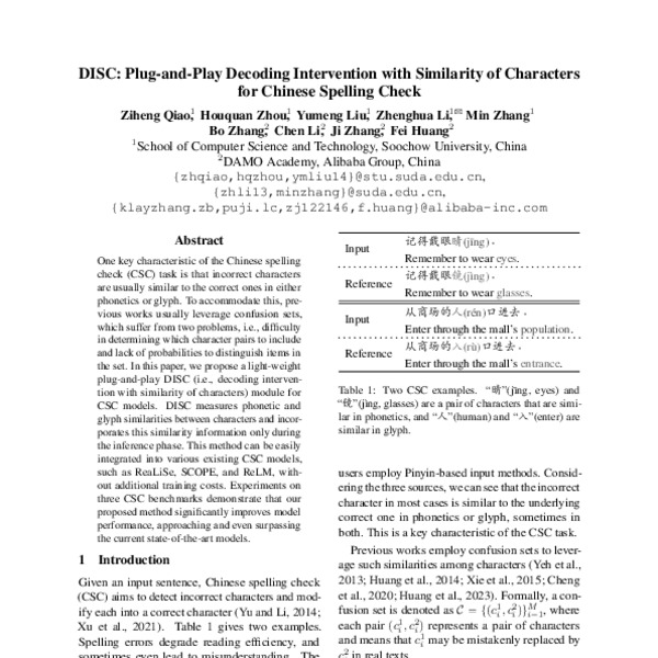 DISC: Plug-and-Play Decoding Intervention with Similarity of Characters for Chinese Spelling ...