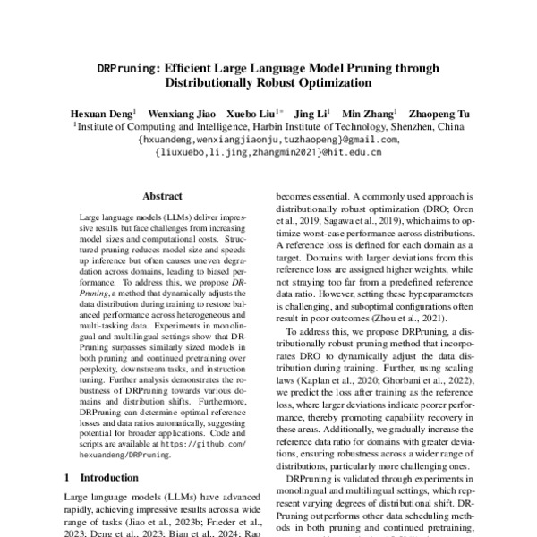 DRPruning: Efficient Large Language Model Pruning through Distributionally Robust Optimization ...