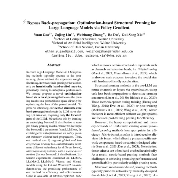 Bypass Back-propagation: Optimization-based Structural Pruning for Large Language Models via ...