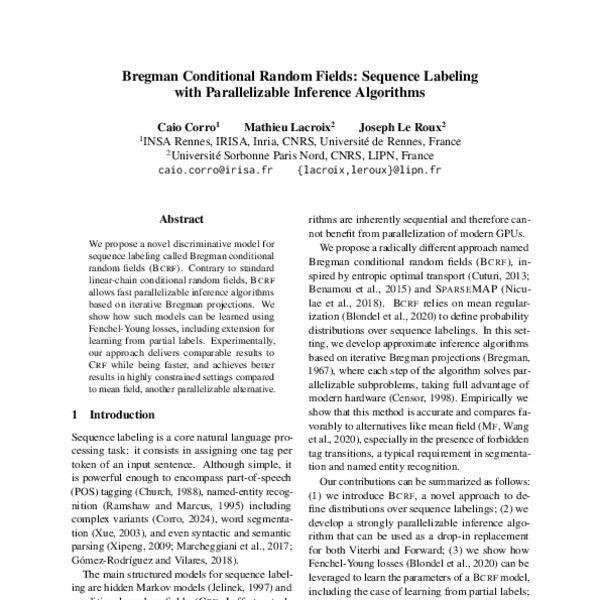 Bregman Conditional Random Fields Sequence Labeling With Parallelizable Inference Algorithms 7523