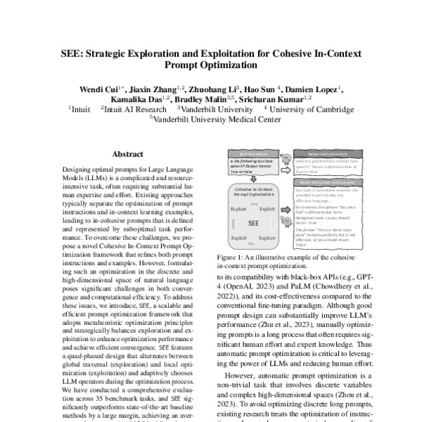 SEE: Strategic Exploration and Exploitation for Cohesive In-Context Prompt Optimization - ACL ...