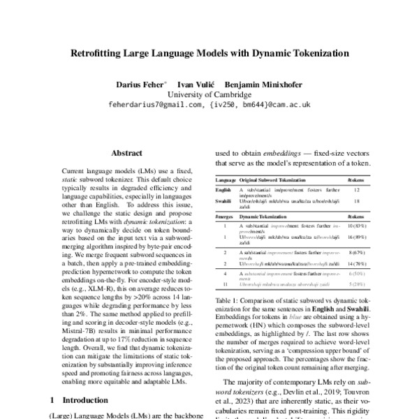 Retrofitting Large Language Models with Dynamic Tokenization - ACL Anthology