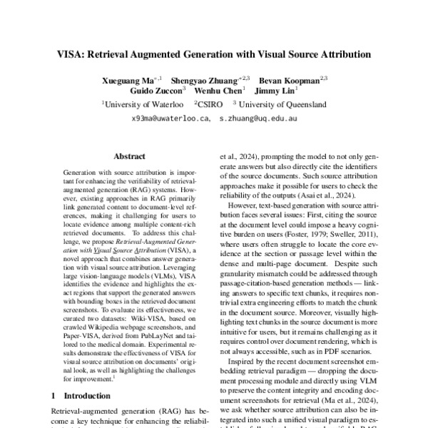 VISA: Retrieval Augmented Generation with Visual Source Attribution - ACL Anthology