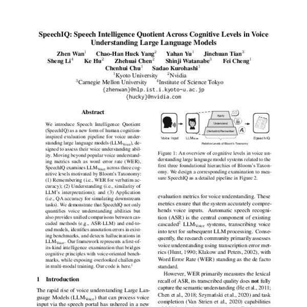 SpeechIQ: Speech-Agentic Intelligence Quotient Across Cognitive Levels in Voice Understanding by ...