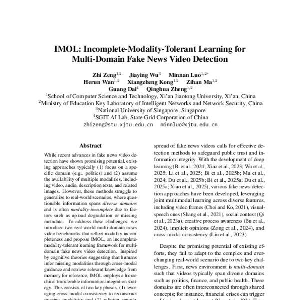 IMOL: Incomplete-Modality-Tolerant Learning for Multi-Domain Fake News Video Detection - ACL ...