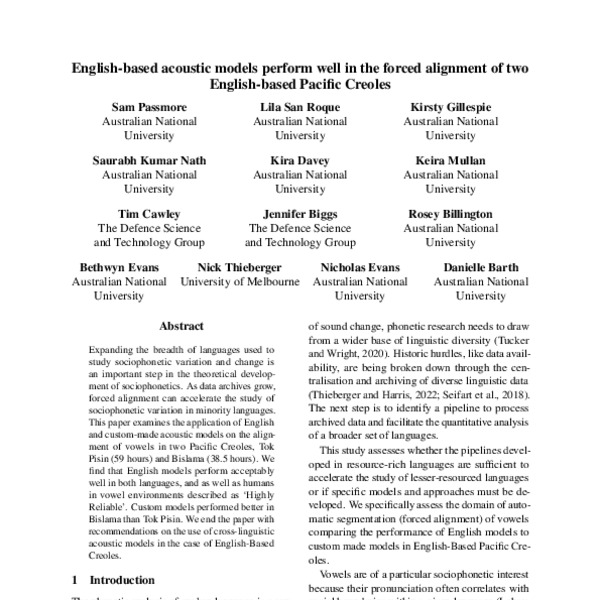 English-based acoustic models perform well in the forced alignment of ...