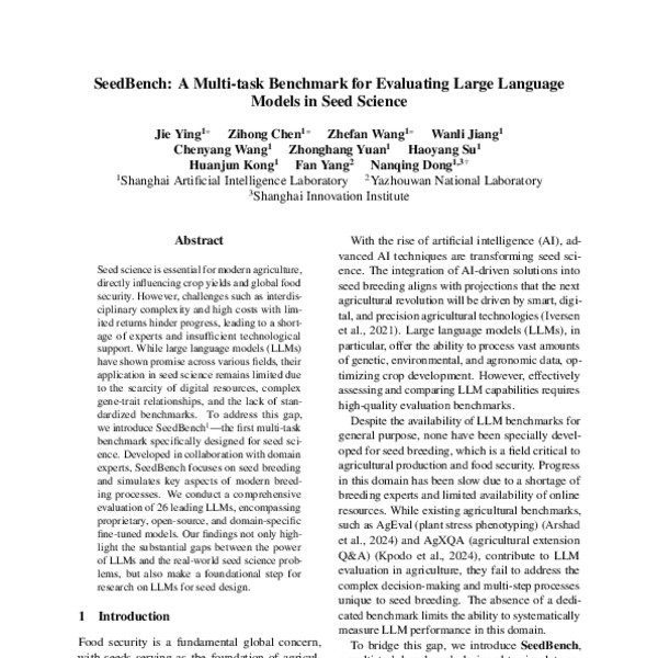 SeedBench: A Multi-task Benchmark for Evaluating Large Language Models in Seed Science - ACL ...