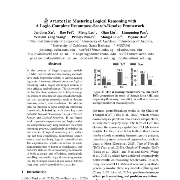 Aristotle: Mastering Logical Reasoning with A Logic-Complete Decompose-Search-Resolve Framework ...