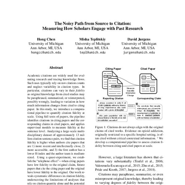 The Noisy Path from Source to Citation: Measuring How Scholars Engage with Past Research - ACL ...