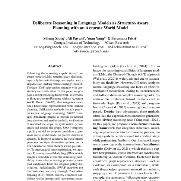 Deliberate Reasoning In Language Models As Structure Aware Planning With An Accurate World Model