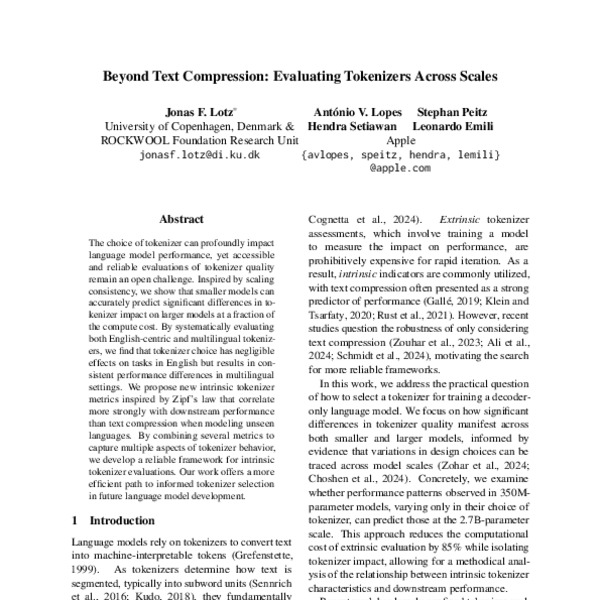 Beyond Text Compression: Evaluating Tokenizers Across Scales - ACL Anthology