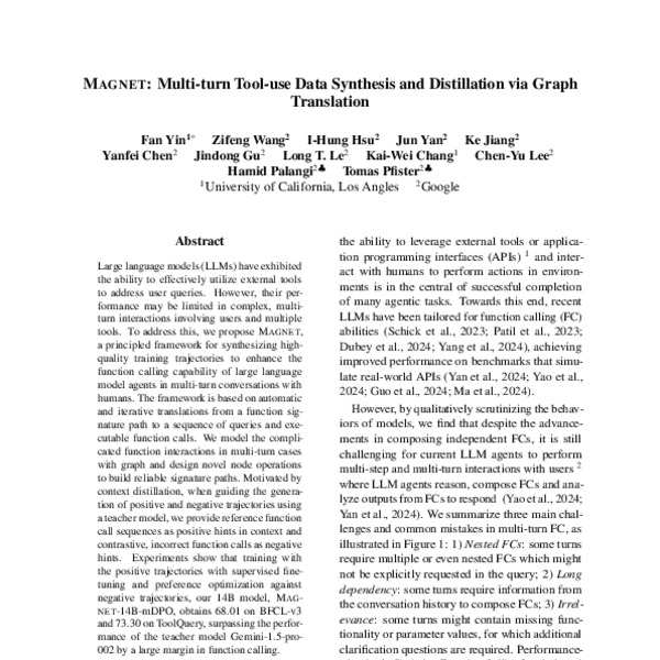 Magnet: Multi-turn Tool-use Data Synthesis and Distillation via Graph Translation - ACL Anthology