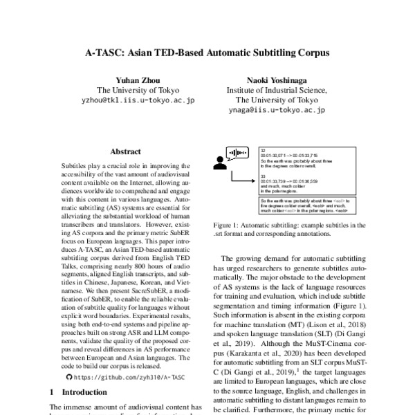 A-TASC: Asian TED-Based Automatic Subtitling Corpus - ACL Anthology