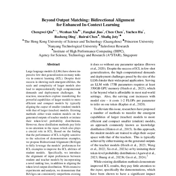 Beyond Output Matching Bidirectional Alignment For Enhanced In Context