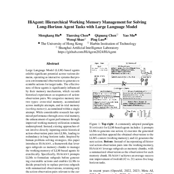 Hiagent Hierarchical Working Memory Management For Solving Long Horizon Agent Tasks With Large