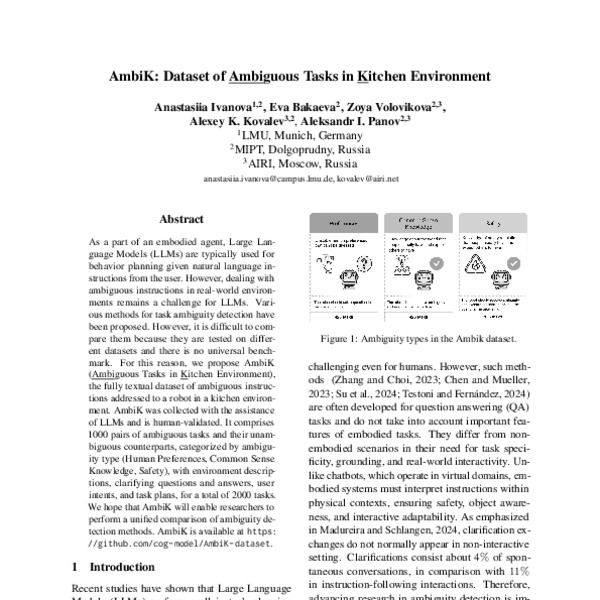 AmbiK: Dataset of Ambiguous Tasks in Kitchen Environment - ACL Anthology