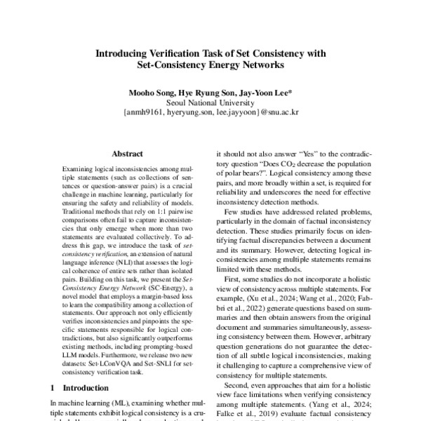 Introducing Verification Task Of Set Consistency With Set Consistency Energy Networks Acl