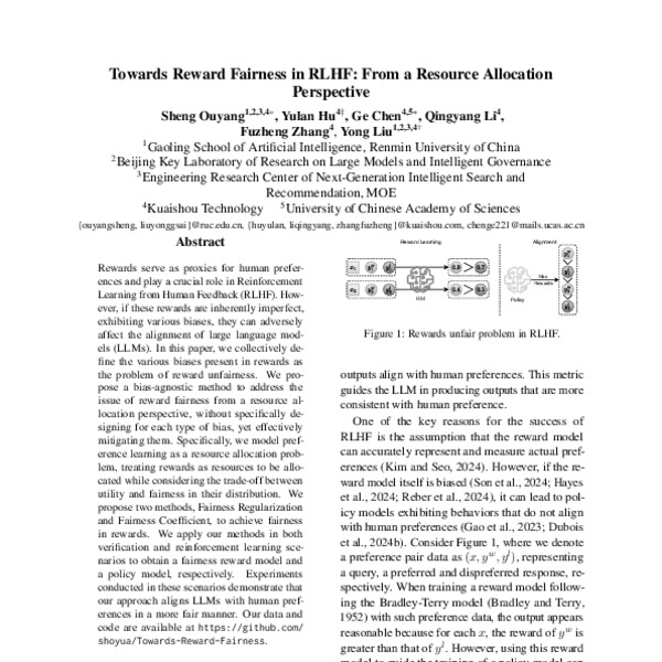 Towards Reward Fairness In Rlhf From A Resource Allocation Perspective Acl Anthology