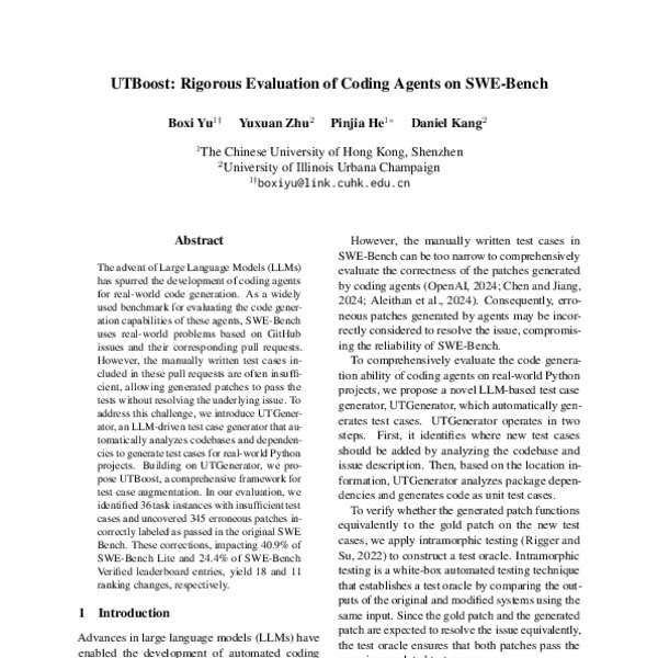 Utboost Rigorous Evaluation Of Coding Agents On Swe Bench Acl Anthology