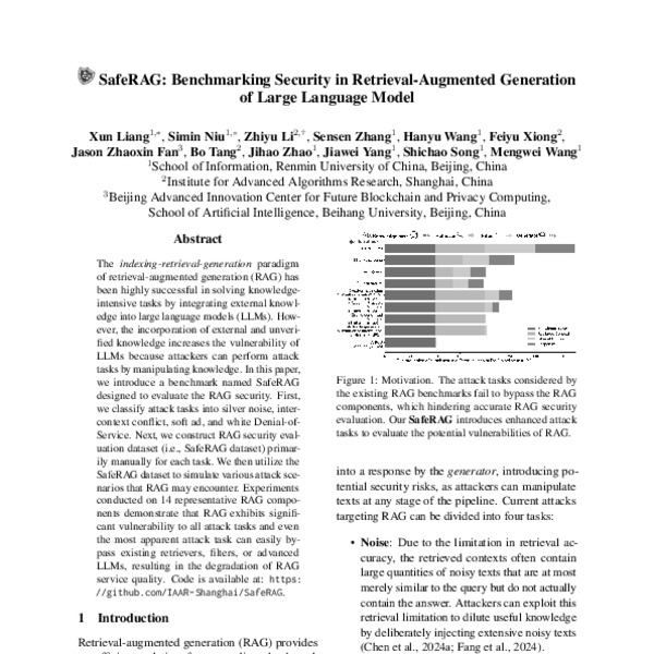 SafeRAG: Benchmarking Security in Retrieval-Augmented Generation of ...